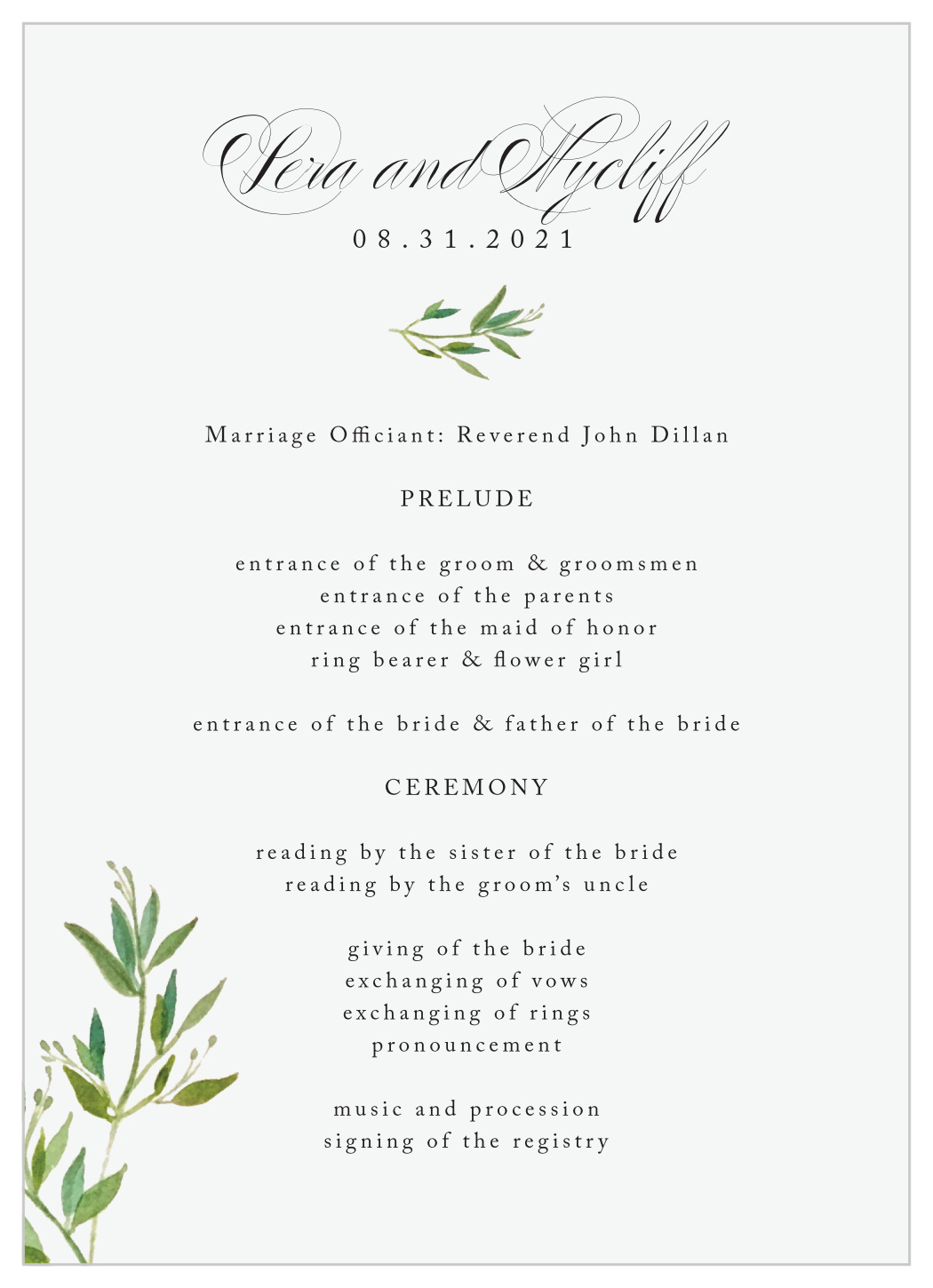 Elegant Vines Wedding Programs by Basic Invite