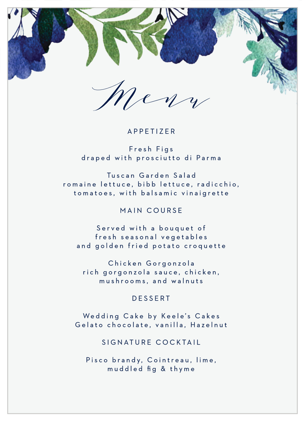Garden Florals Wedding Menus by Basic Invite