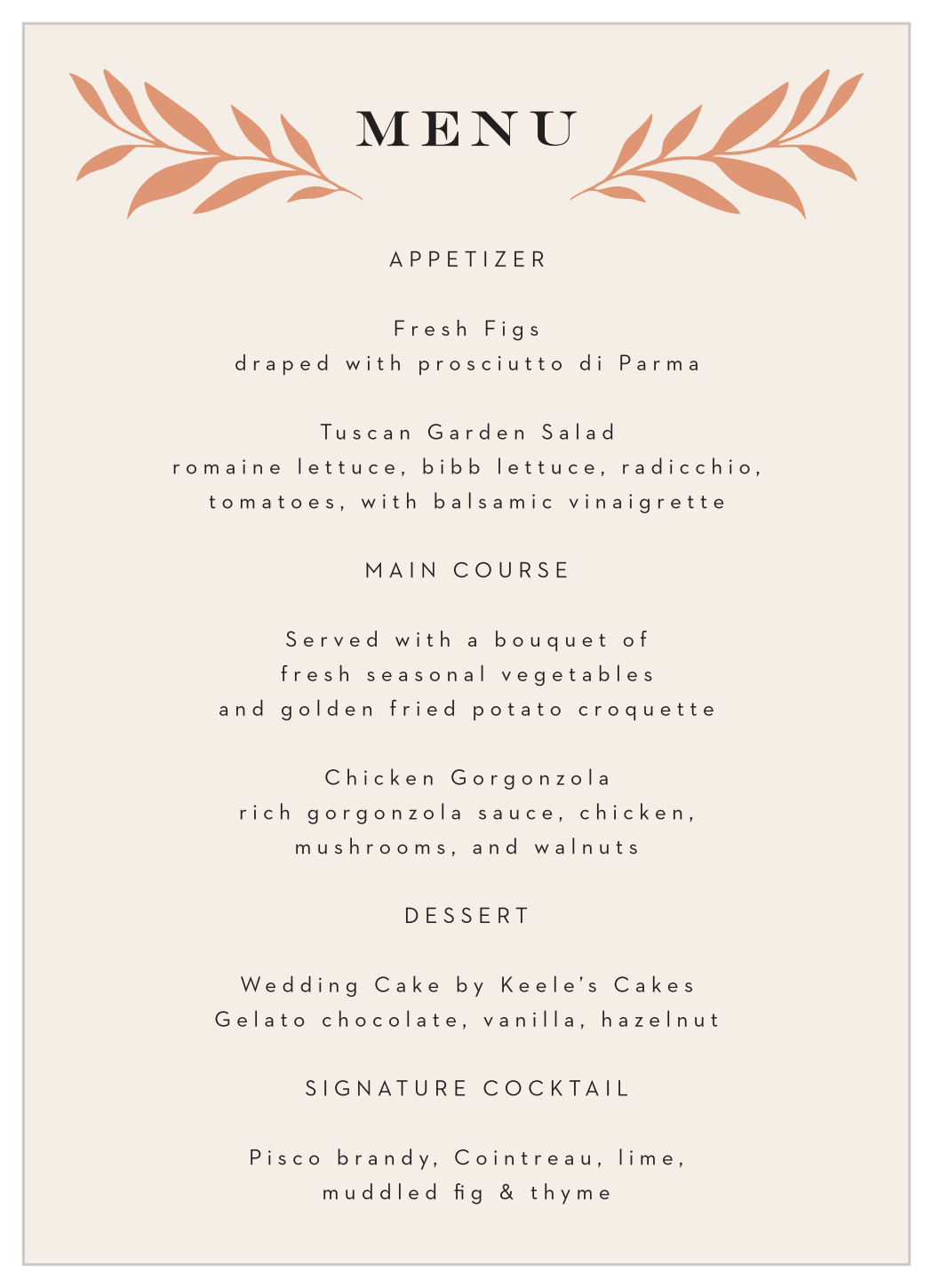 Shining Laurels Wedding Menus by Basic Invite