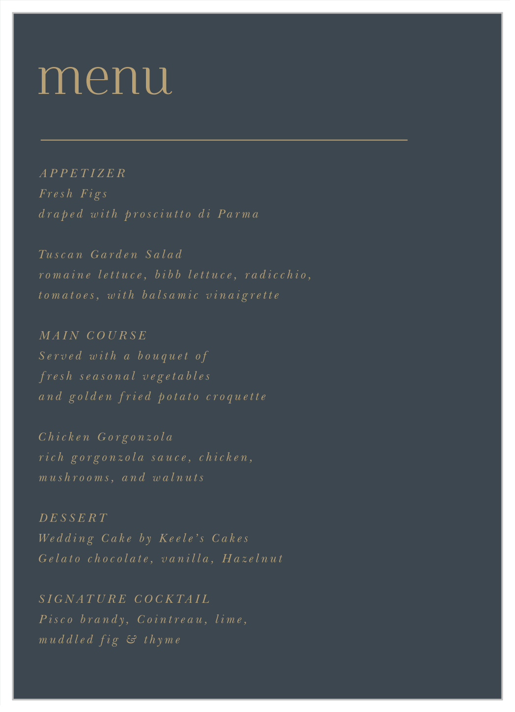 Simple Headline Wedding Menus by Basic Invite