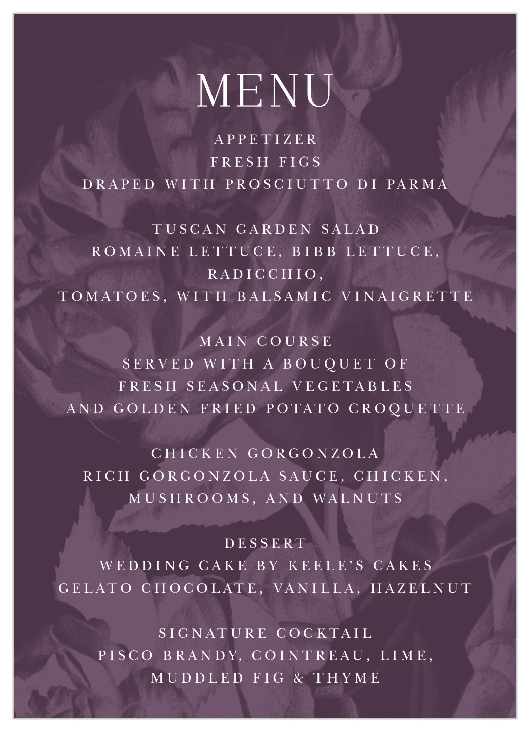 Floral Overlay Wedding Menus by Basic Invite