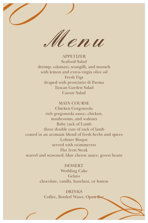 French Wedding Menu