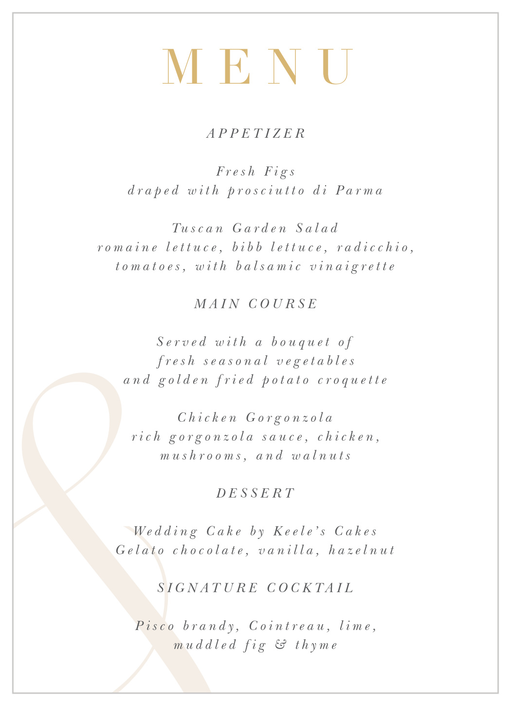 Modern Ampersand Wedding Menus by Basic Invite