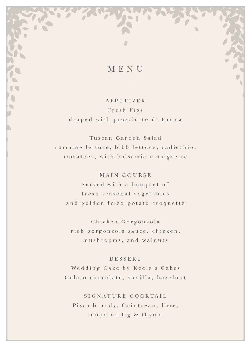 Subtle Garland Wedding Menus by Basic Invite