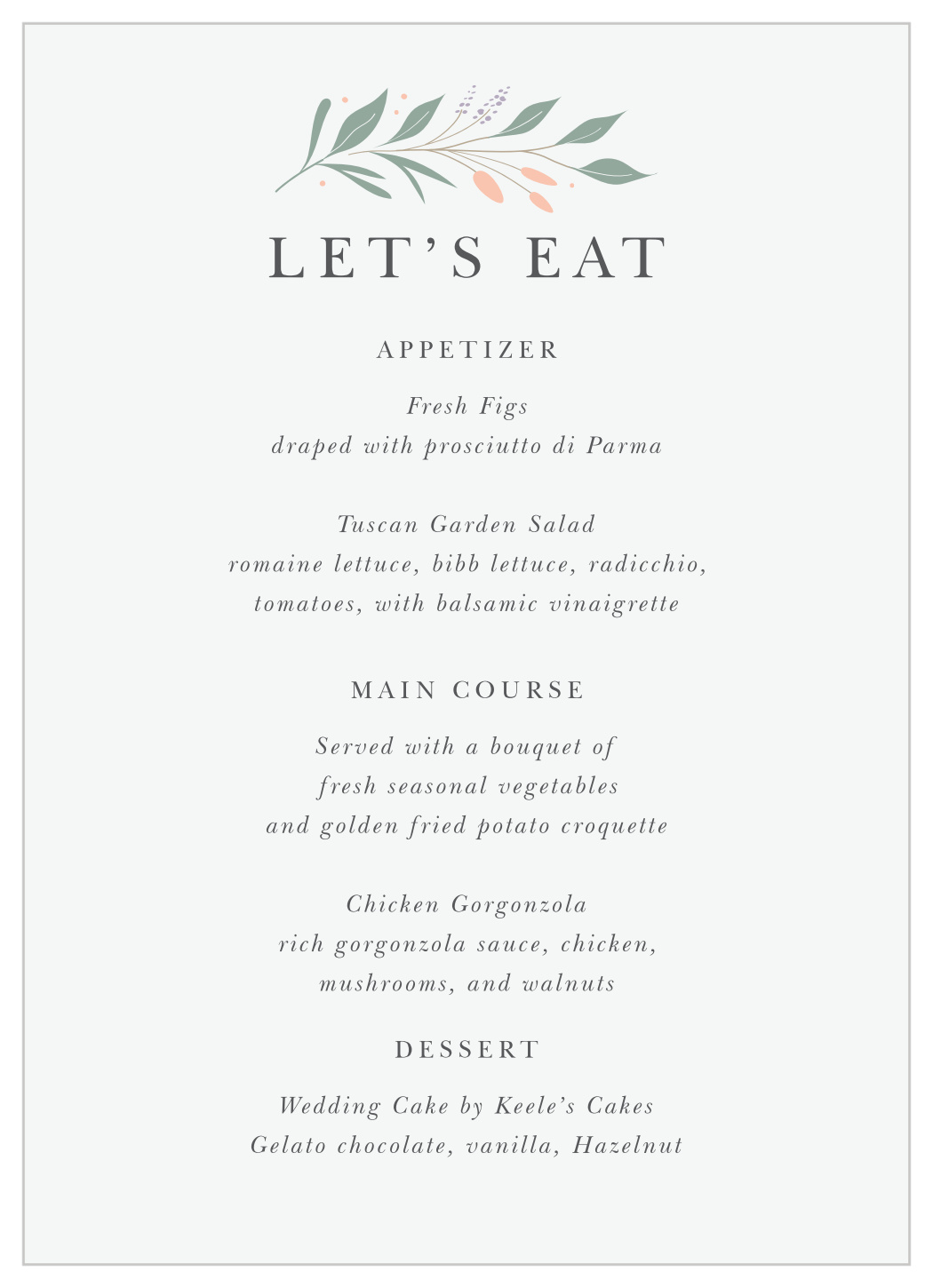 Laurel Foliage Wedding Menus by Basic Invite