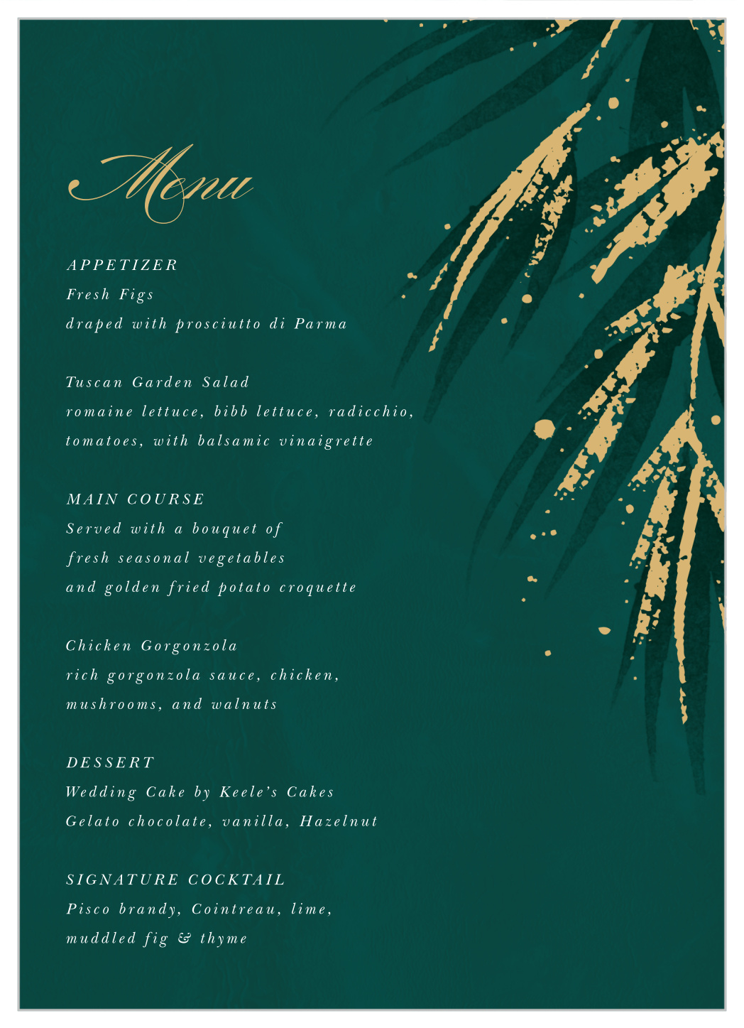 Season Pine Wedding Menus by Basic Invite