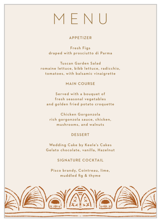 Southwestern Wedding Menus - Match Your Color & Style Free!