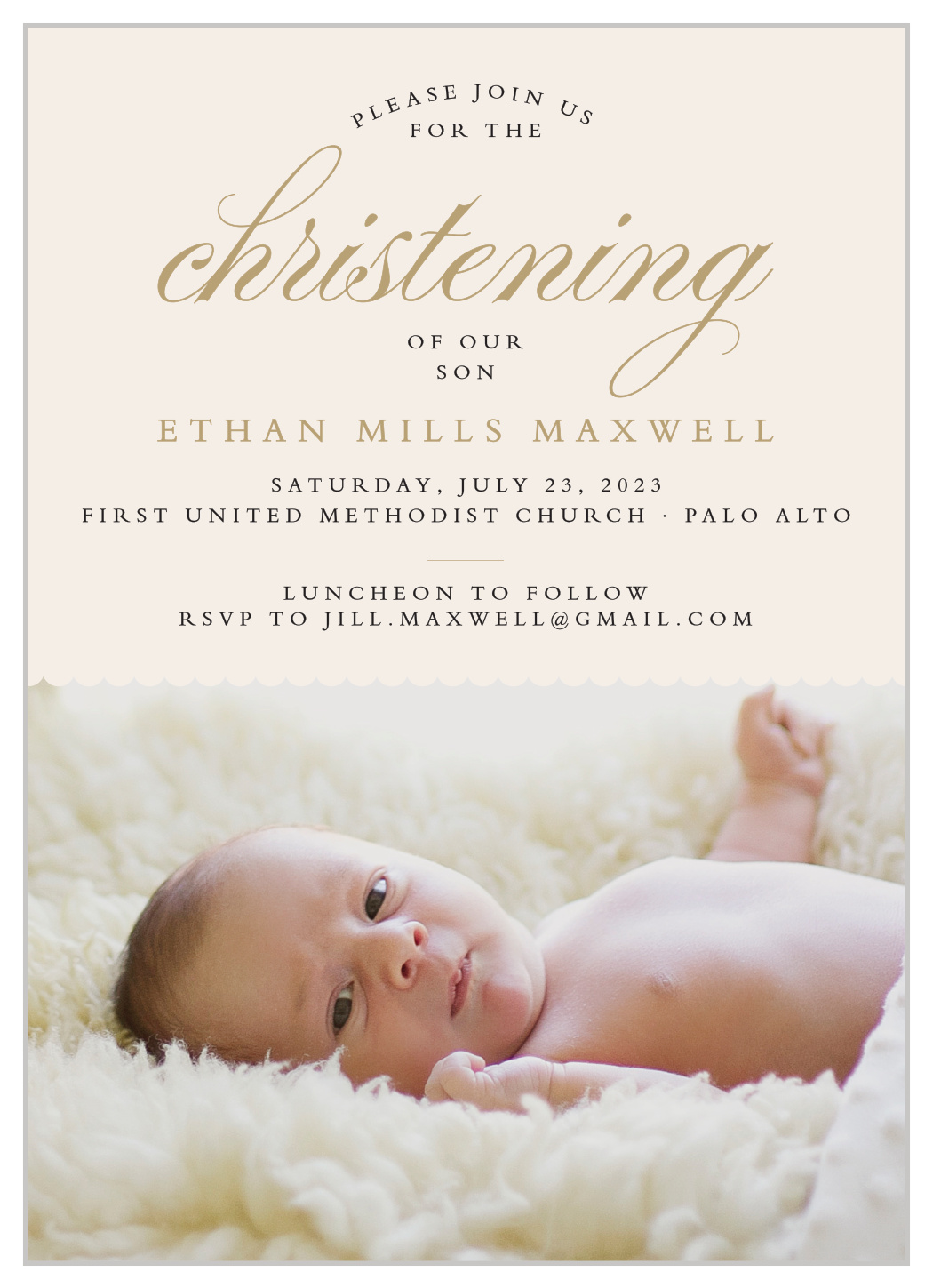 Scallops & Script Boy Christening Invitations by Basic Invite
