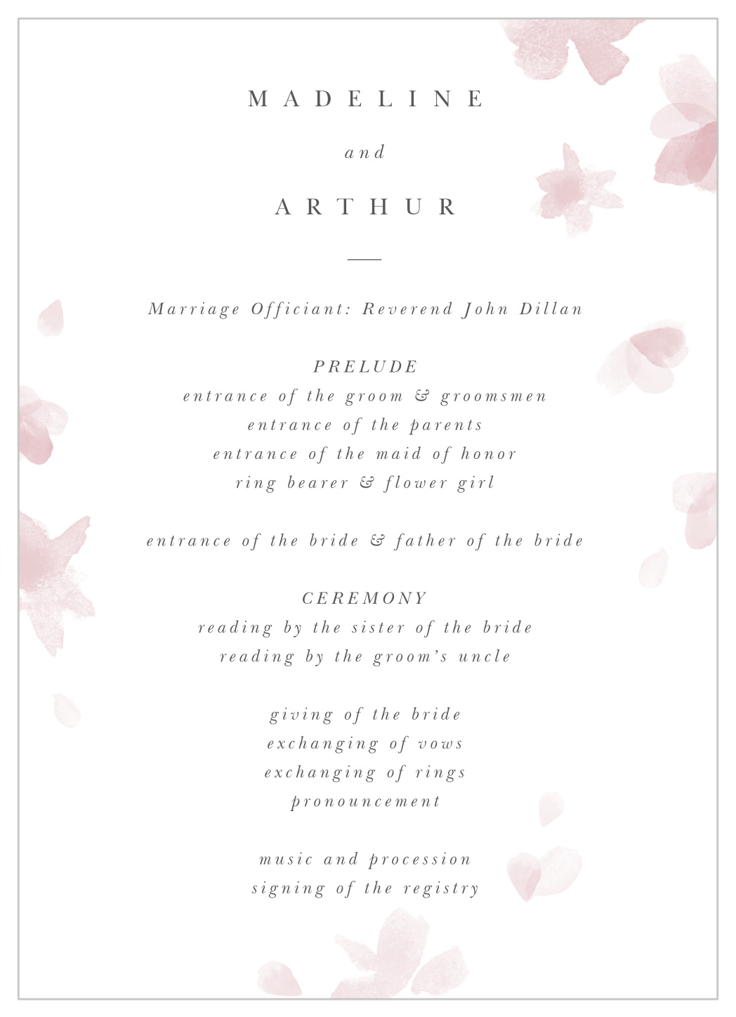 Falling Petals Wedding Programs by Basic Invite