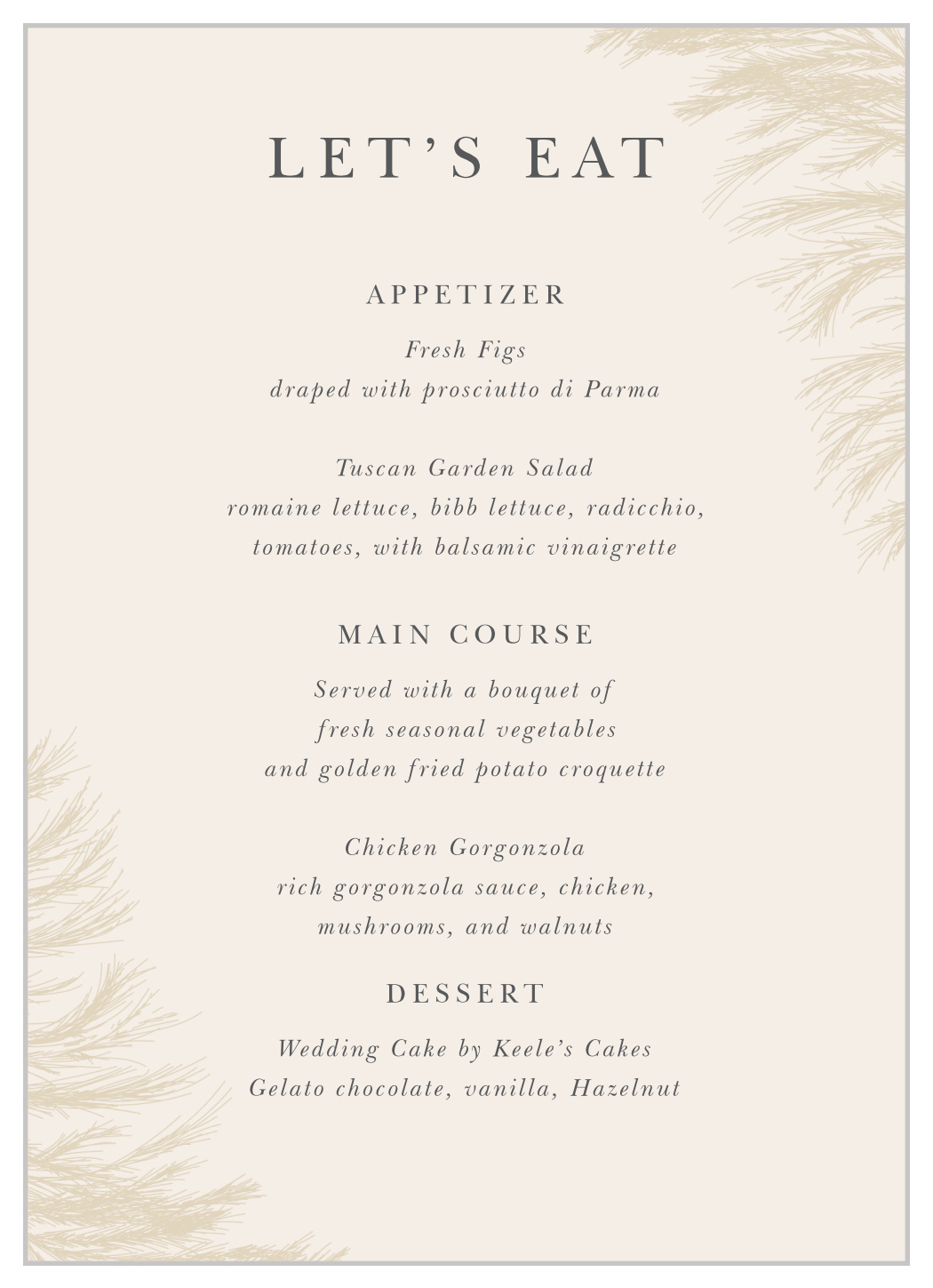 Pampas Boho Wedding Menus by Basic Invite
