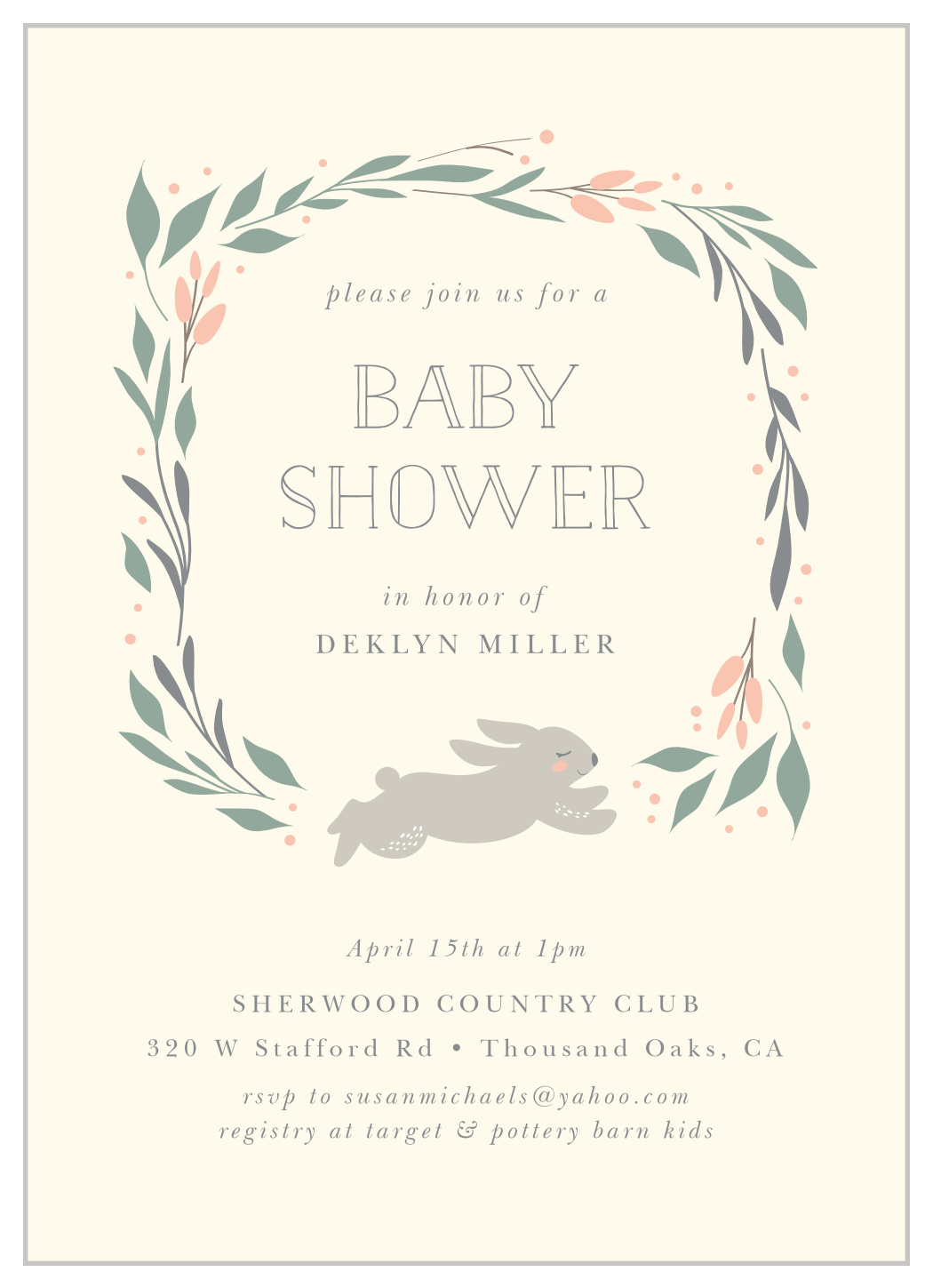 Woodland Bunny Baby Shower Invitations by Basic Invite