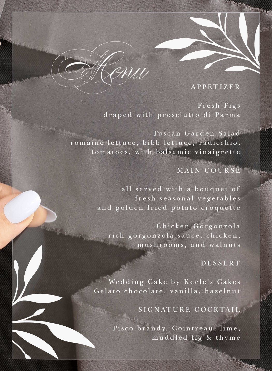 Delicate Greenery Clear Wedding Menus by Basic Invite