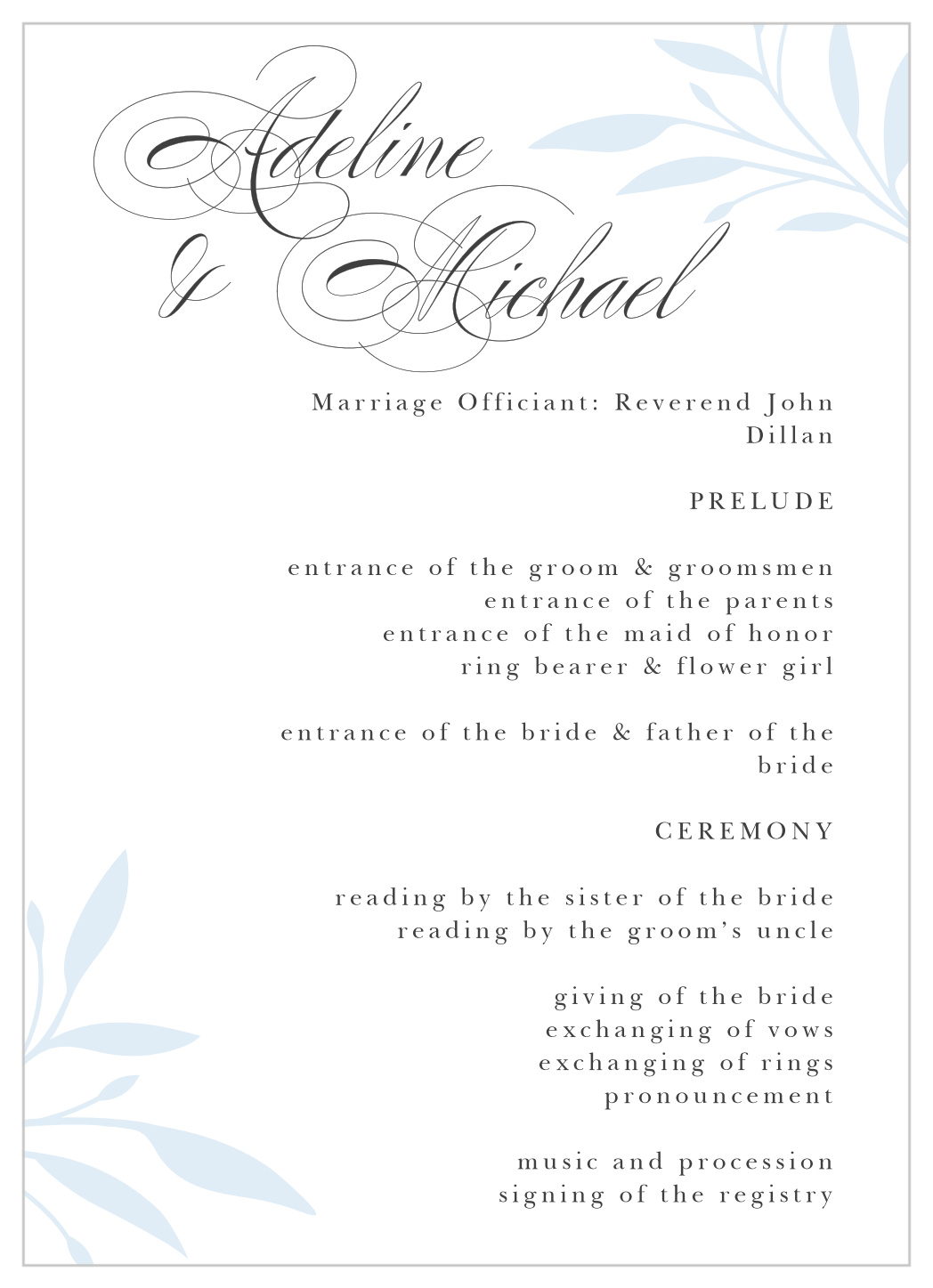 Delicate Greenery Wedding Programs by Basic Invite