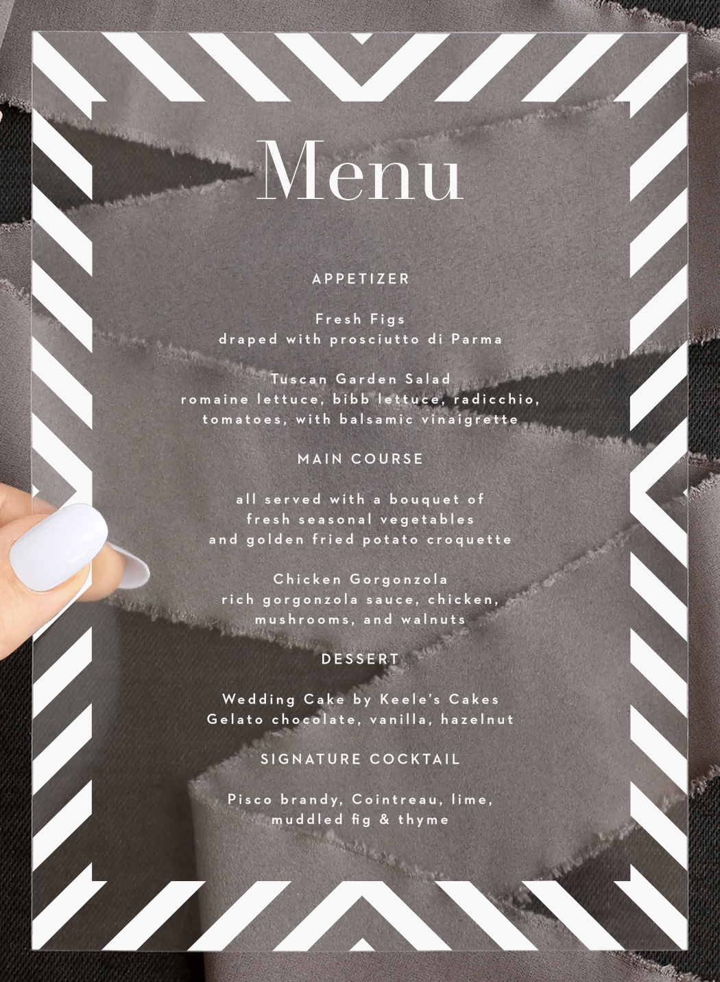 Boldly Striped Clear Wedding Menus by Basic Invite