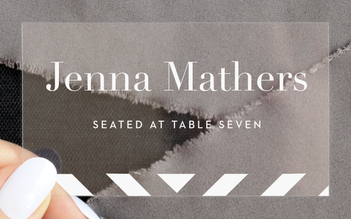 Boldly Striped Clear Place Cards by Basic Invite