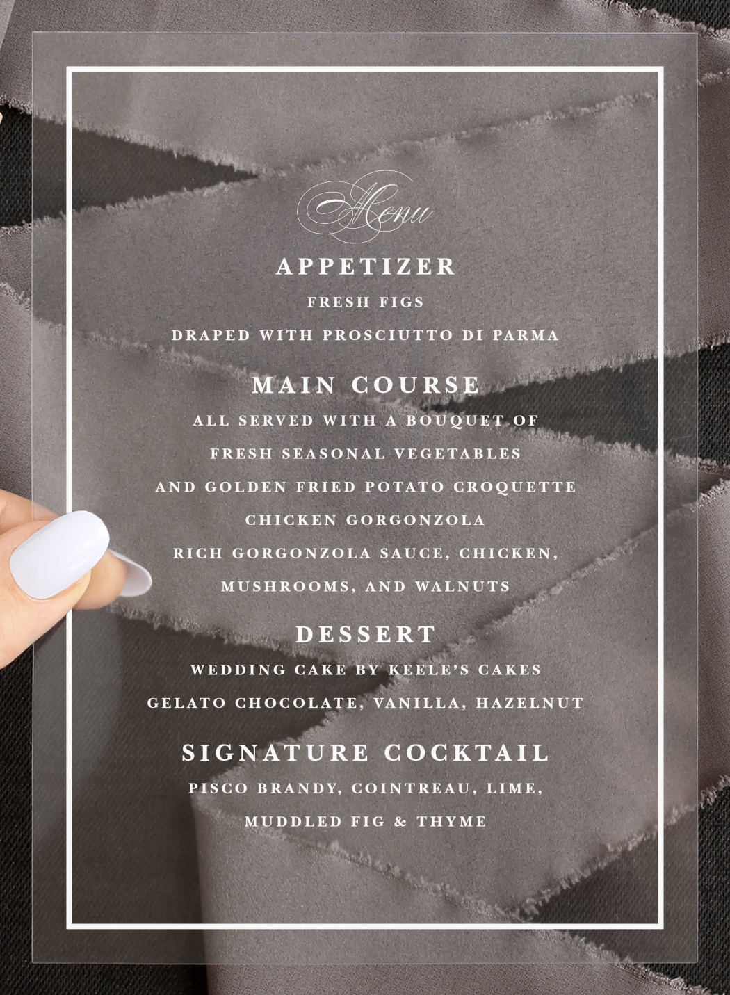 Holy Union Clear Wedding Menus by Basic Invite