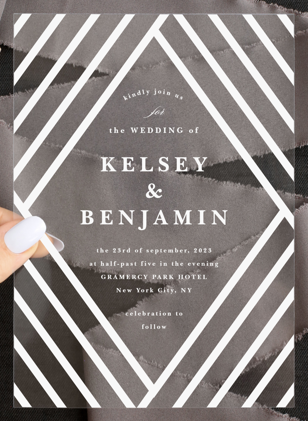 Modern Overlap Clear Wedding Invitations by Basic Invite