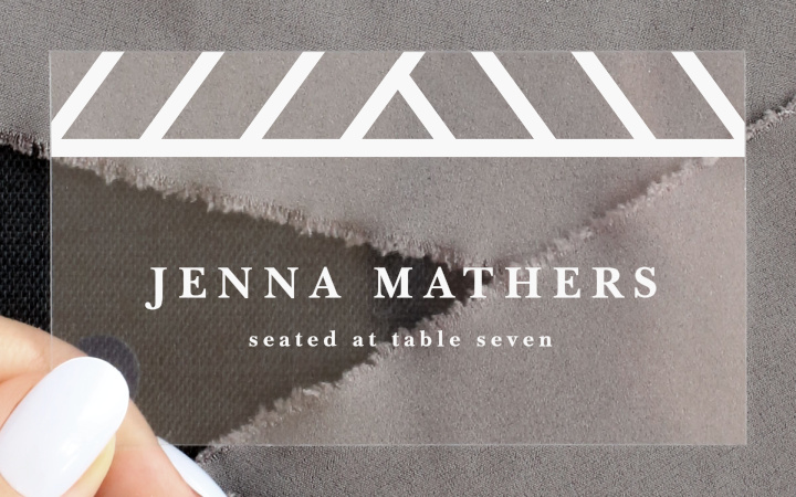Modern Overlap Clear Place Cards by Basic Invite