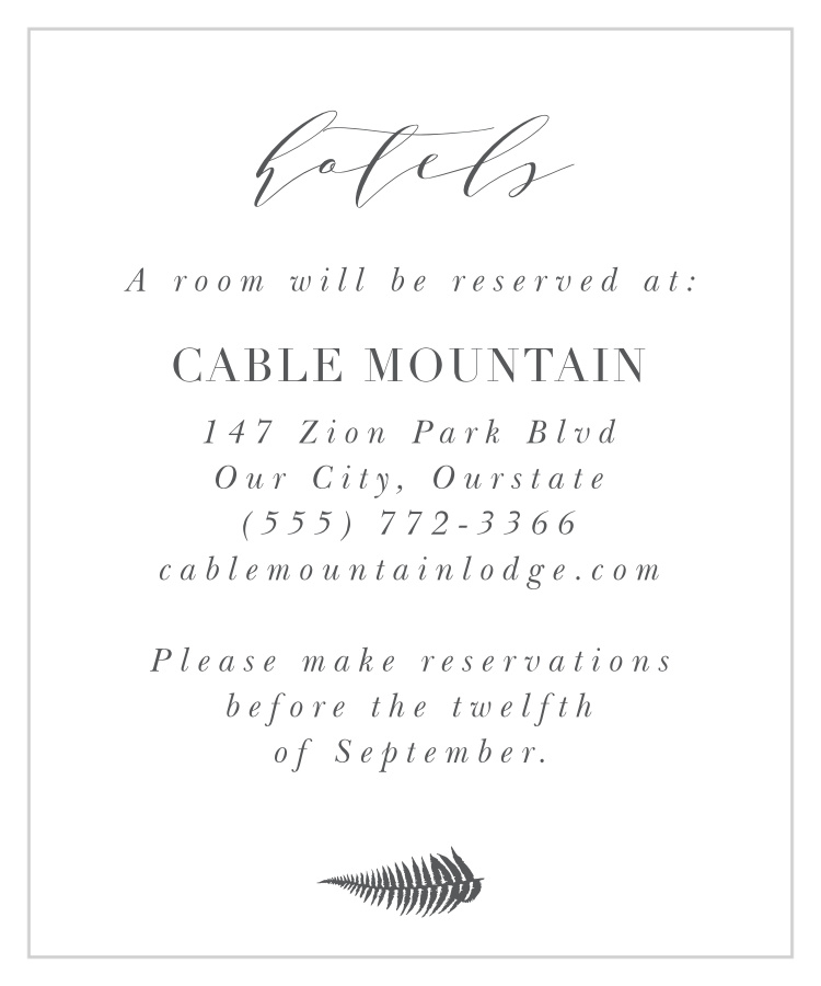 Love Fern Accommodation Cards by Basic Invite