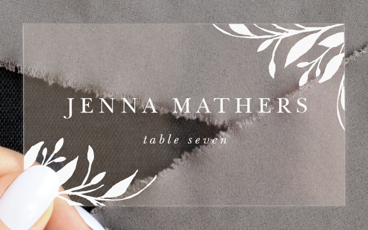 Rustic Sketch Clear Place Cards by Basic Invite