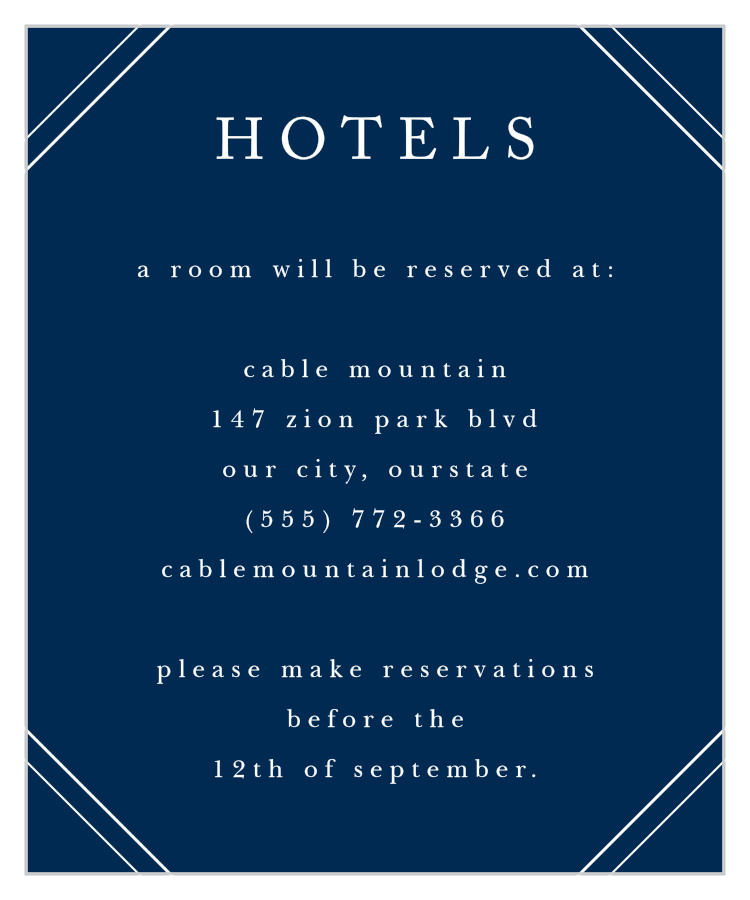 Criss Cross Wedding Accommodation Cards by Basic Invite
