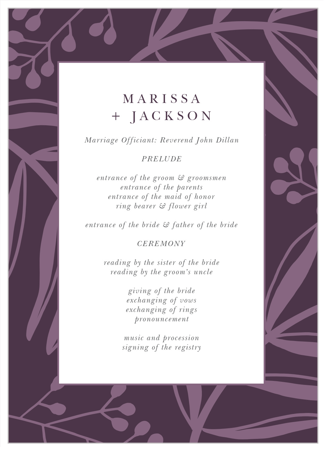 Stamped Foliage Wedding Programs by Basic Invite