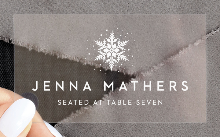 Stunning Snowflakes Clear Place Cards by Basic Invite