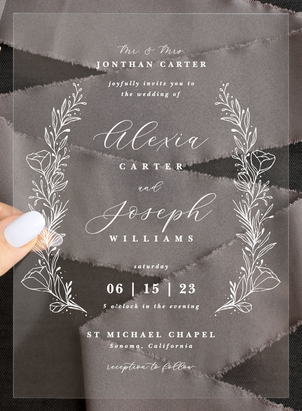 Tulip Wreath Clear Wedding Invitations by Basic Invite
