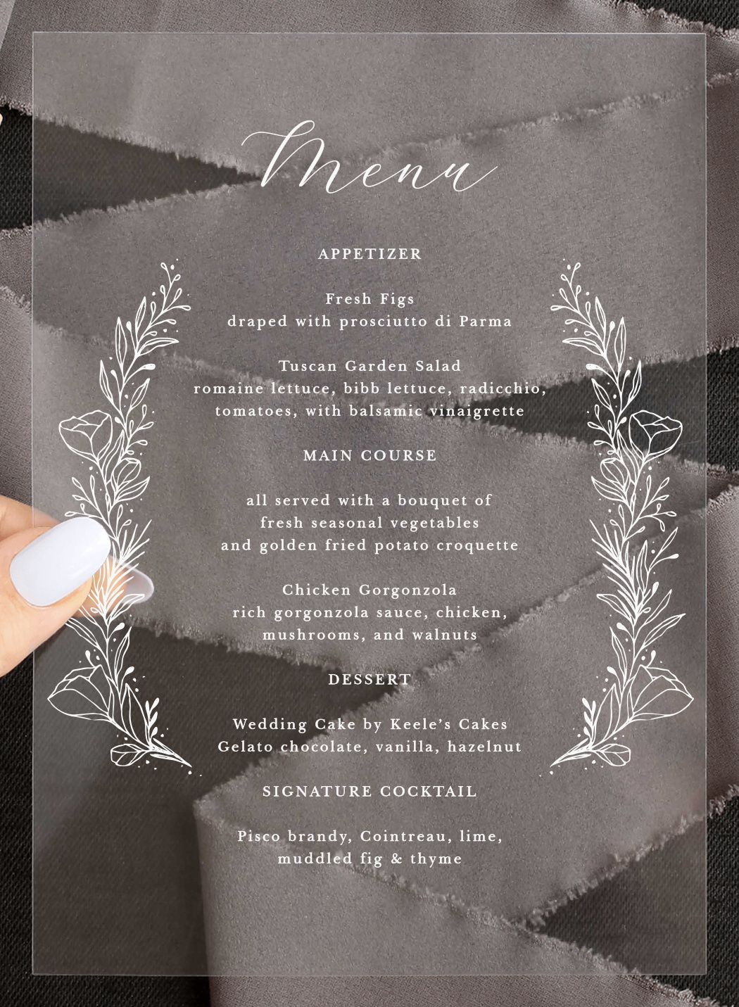 Tulip Wreath Clear Wedding Menus by Basic Invite