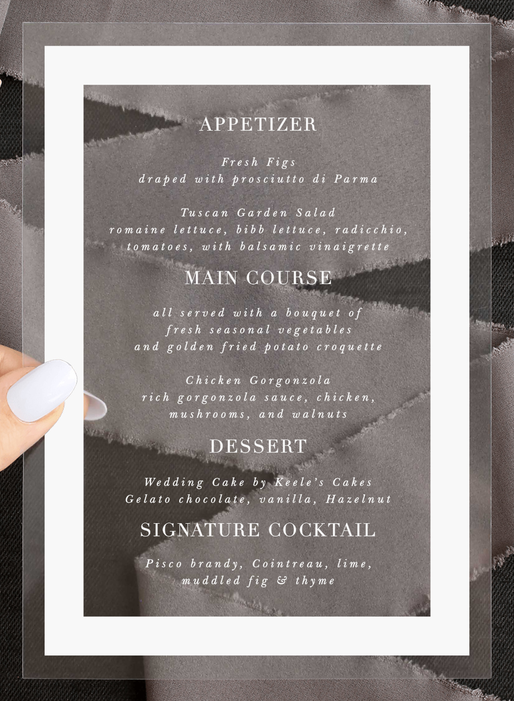 Bold Bordering Clear Wedding Menus by Basic Invite