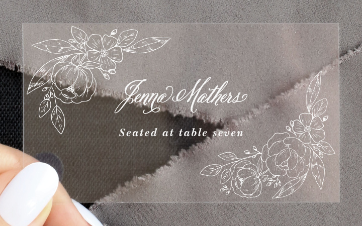 Fine Florals Clear Place Cards by Basic Invite