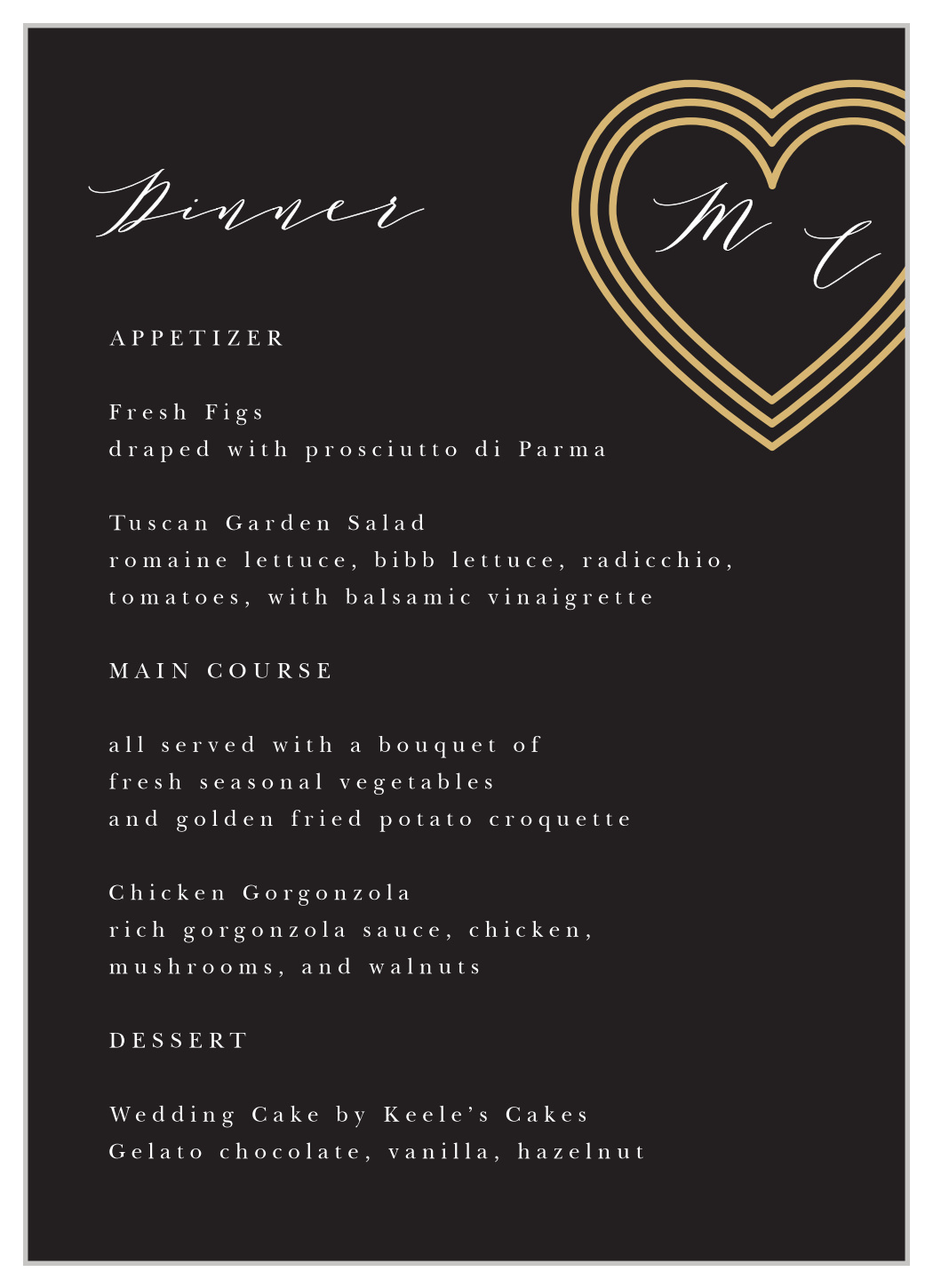 Modern Triple Hearts Wedding Menus by Basic Invite