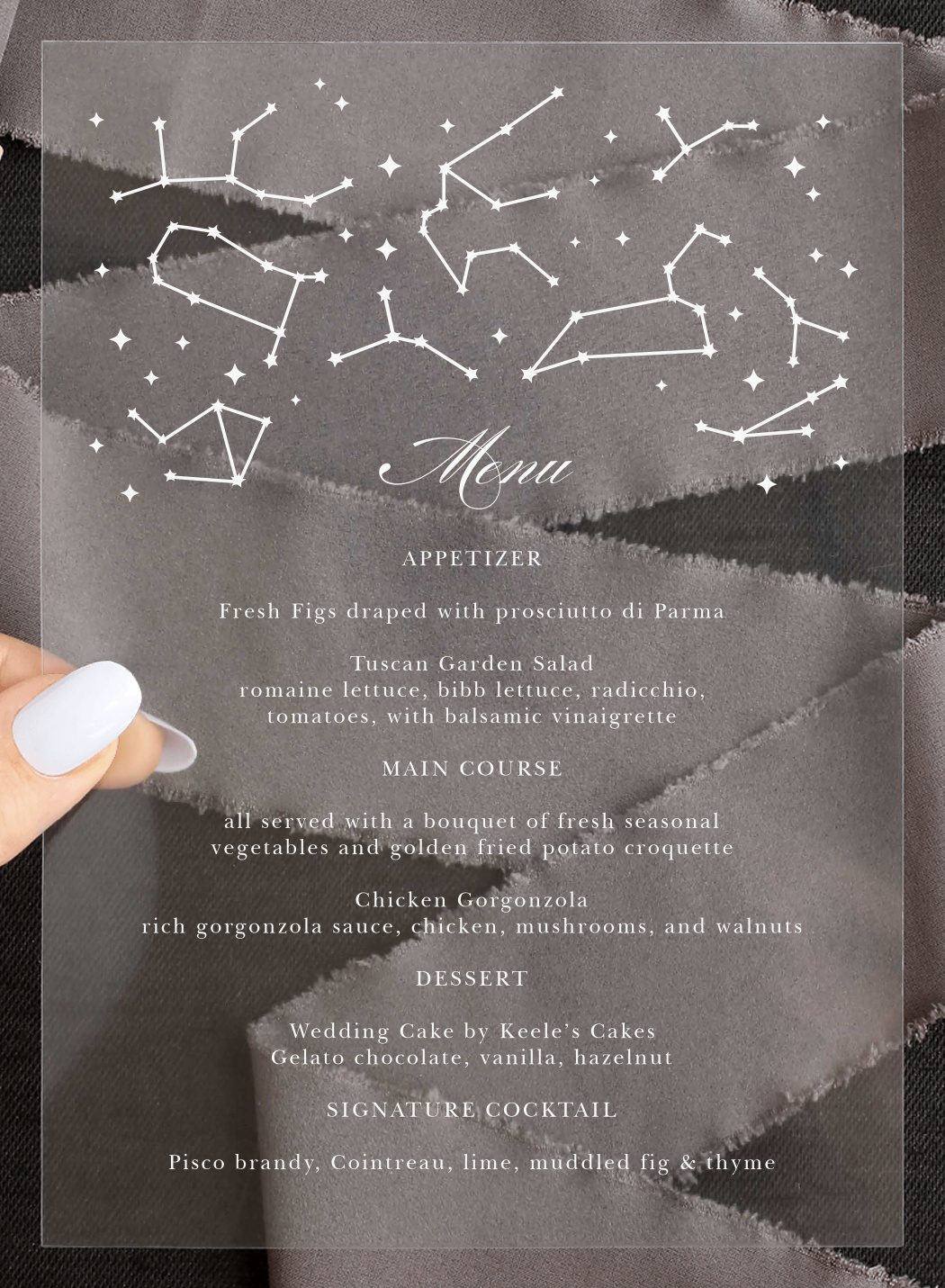 Classic Constellation Clear Wedding Menus by Basic Invite