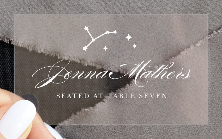Classic Constellation Clear Place Cards by Basic Invite