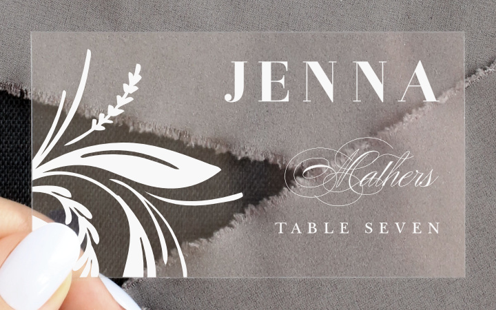 Timely Tradition Clear Place Cards by Basic Invite