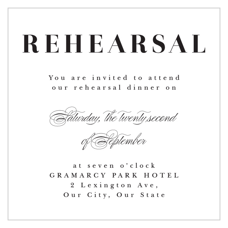Timely Tradition Rehearsal Cards by Basic Invite