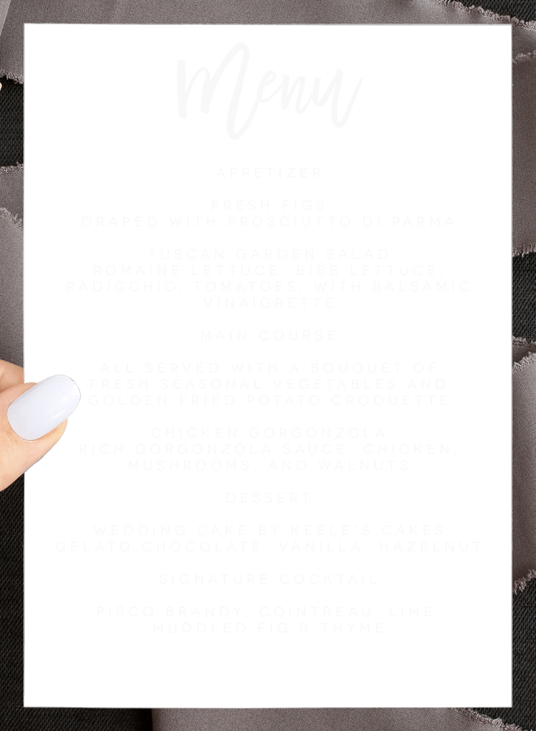 Textured Script Clear Wedding Menus by Basic Invite