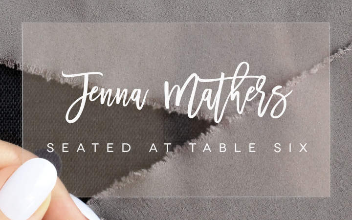 Textured Script Clear Place Cards by Basic Invite