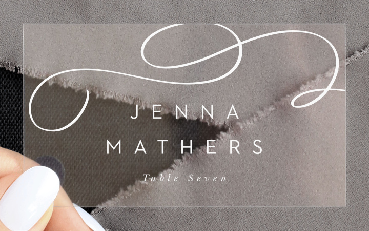 Bold Script Clear Place Cards by Basic Invite