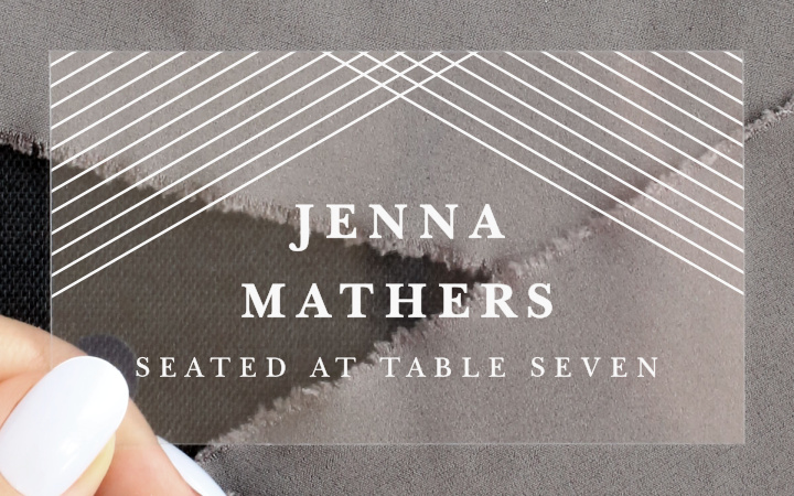 Modern Hexagon Clear Place Cards by Basic Invite