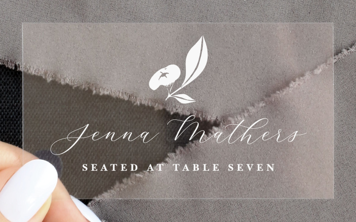 Graphic Wreath Clear Place Cards by Basic Invite