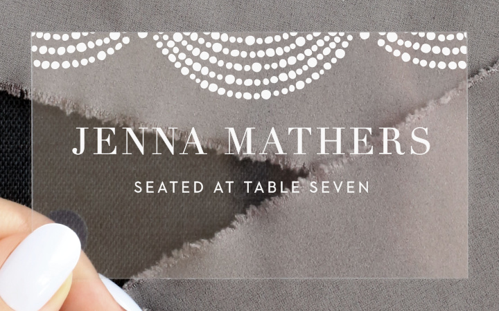 Dotted Border Clear Place Cards by Basic Invite
