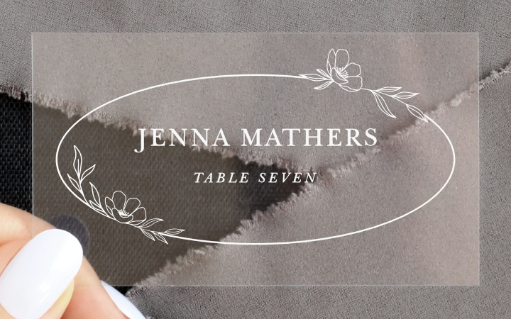 Floral Nuptials Clear Place Cards by Basic Invite