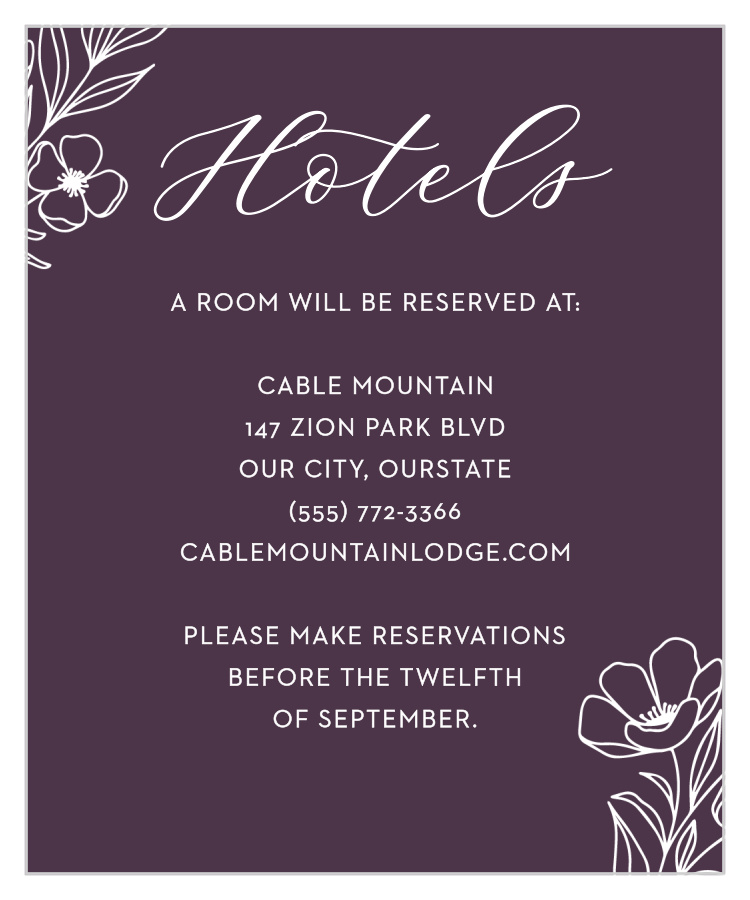 Floral Nuptials Accommodation Cards by Basic Invite