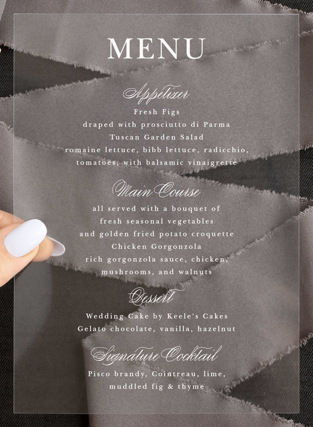 Classic Type Clear Wedding Menus by Basic Invite