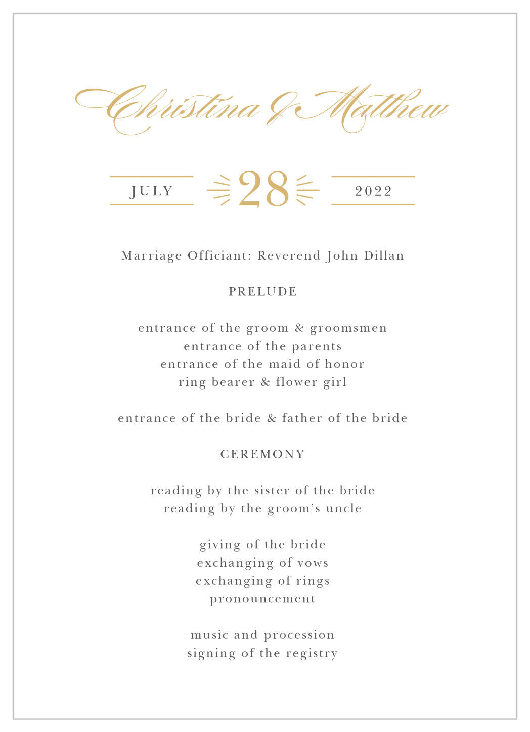 Classic Constellation Foil Wedding Programs by Basic Invite