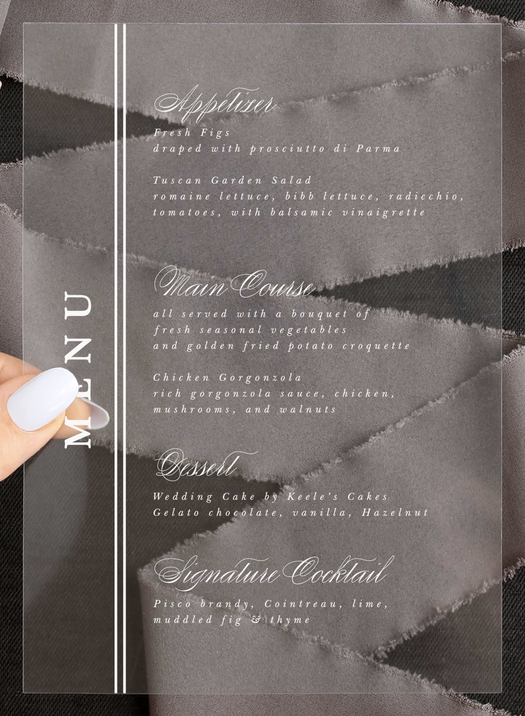Classical Tradition Clear Wedding Menus by Basic Invite