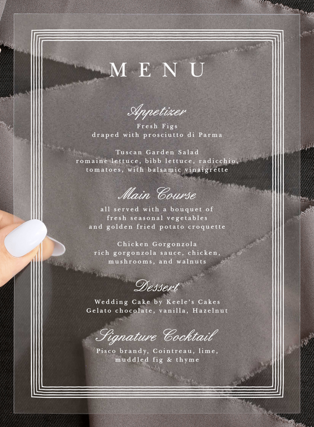 Lovely Frame Clear Wedding Menus by Basic Invite