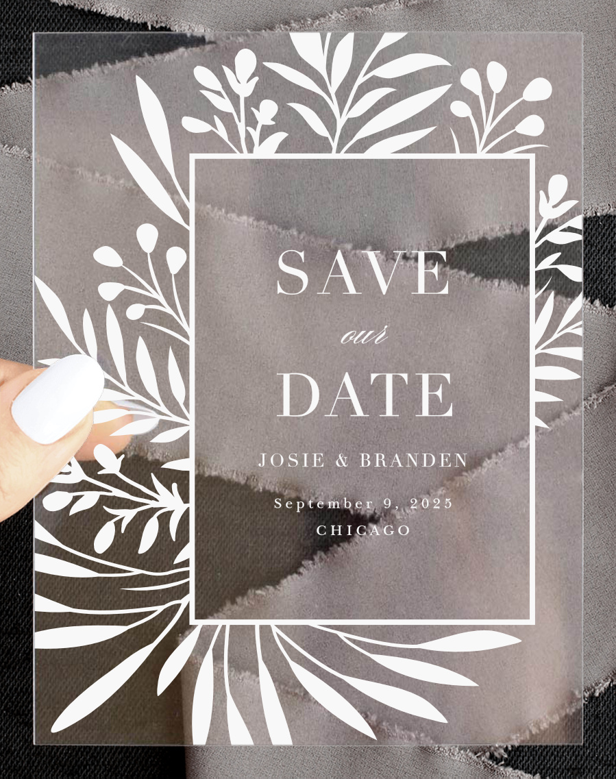 Offset Blooms Clear Save The Date Cards by Basic Invite