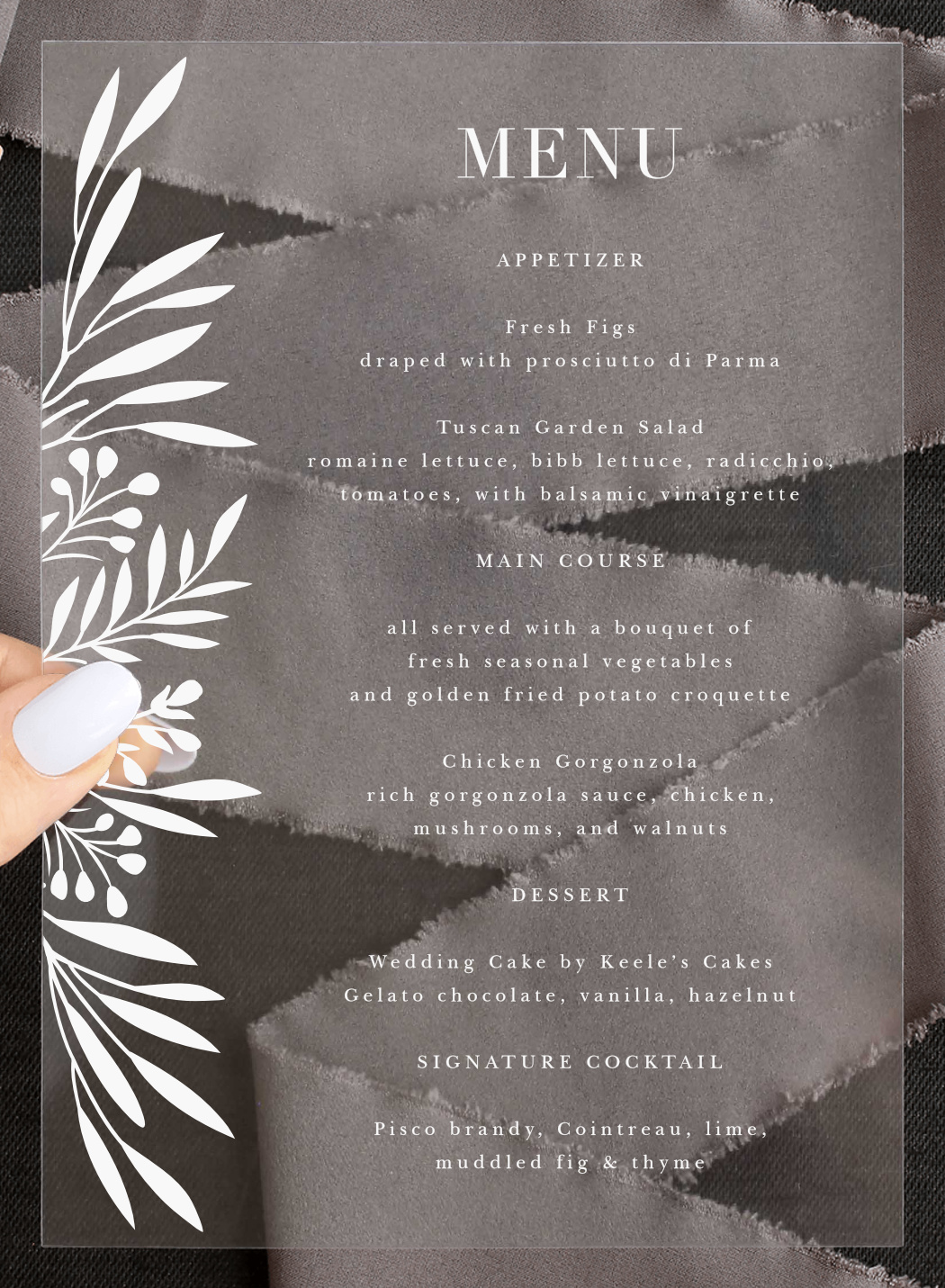 Offset Blooms Clear Wedding Menus by Basic Invite